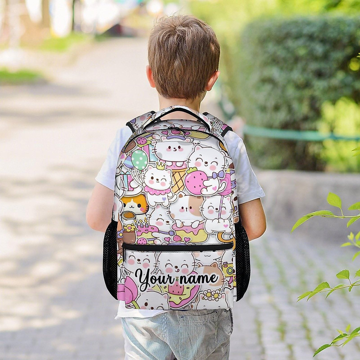 CUNEXTTIME Custom Cat Backpack for Girls Boys, 16 Inch Colorful Backpacks for School, Cute Lightweight Durable Bookbag for Kids