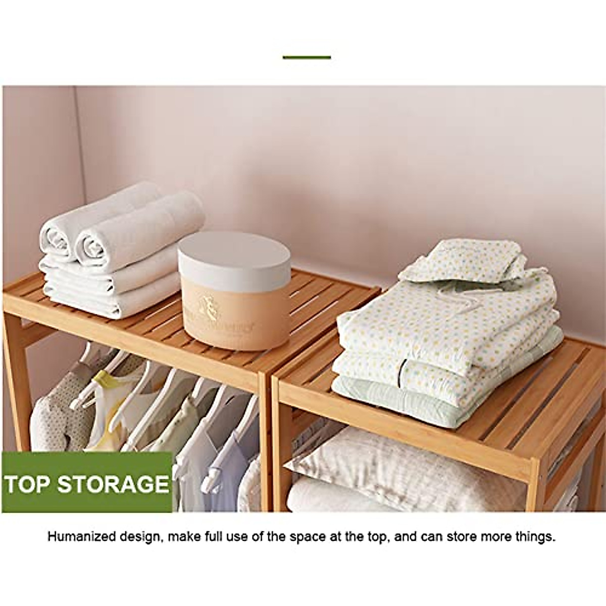 YXDFG Bamboo Garment Rack,Heavy Duty Coat Display Organizer, 3-Tier Storage Shelves & Solid Top Rod Hanging Rack, Shoes Clothing Stand, for Laundry Room Entryway Bedroom,60×29×163cm