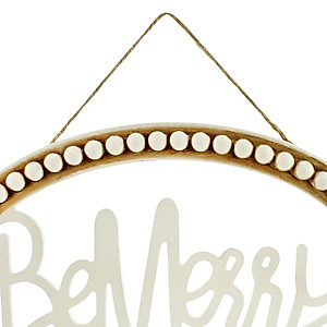 AuldHome Beaded Wooden Christmas Sign, "Be Merry" Oval Wood Holiday Decor Hanging Sign