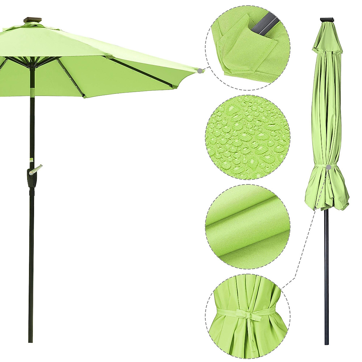 Yescom 9ft 32 Solar Powered LED Light Outdoor Patio Umbrella with 8 Rib Crank Tilt for Table Market Beach Yard Cafe Deck