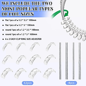 Eiito Ring Sizers for Loose Rings Invisible Ring Size Adjuster, Ring Guards for Loose Rings Fit Any Rings, 2 Styles,Insert and Spiral Ring Adjuster(16pcs)