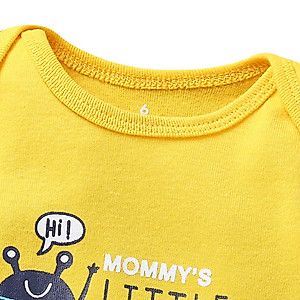 amropi Baby Boys Bodysuit Short Sleeve 5-Pack Cotton Rompers Outfits 6-9 Months, Yellow/Navy/White