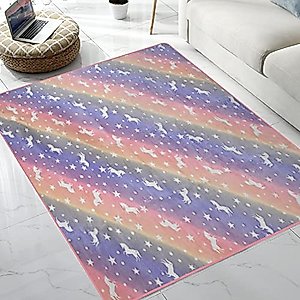 Lovely Colorful Unicorn Pattern Glow in The Dark Area Rug Area Rug for Living Room Bedroom Playing Room Size 5'x6'