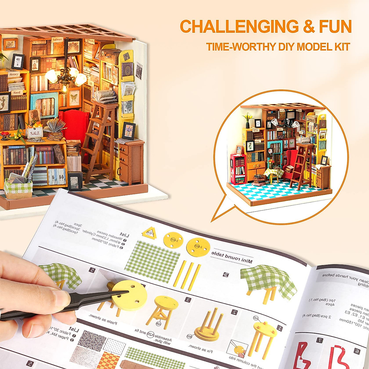 RoWood DIY Miniature Dollhouse Kit, 1:24 Scale Tiny House Building Kits - Sam's Study