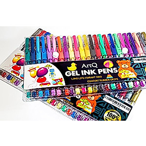 ArtQ Gel Pen Set of 24 Glitter/Neon/Metallic & Pastel Great Coloring | Draw Sketch Doodle Art | Personalize Greeting Cards | Fun Creative Gift