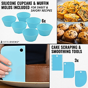 Air Fryer Silicone Cake Pans for Baking, 7.5 inch Large Airfryer Bakeware Set with Muffin Cups, Scrapers, Magnetic Conversion Chart, Fits Ninja, Instant Pot, Chefman, Dash, BPA Free