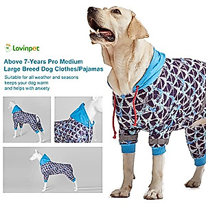 LovinPet Large Pitbull Dogs Onesies - Wound Care/Post Surgery Dog Clothes,Anxiety Relief Shirt for Dogs, Large Breed Dog Jammies, Lightweight Stretchy,Reflective Stripe,Brown Shark Print, Pet PJ's/XL