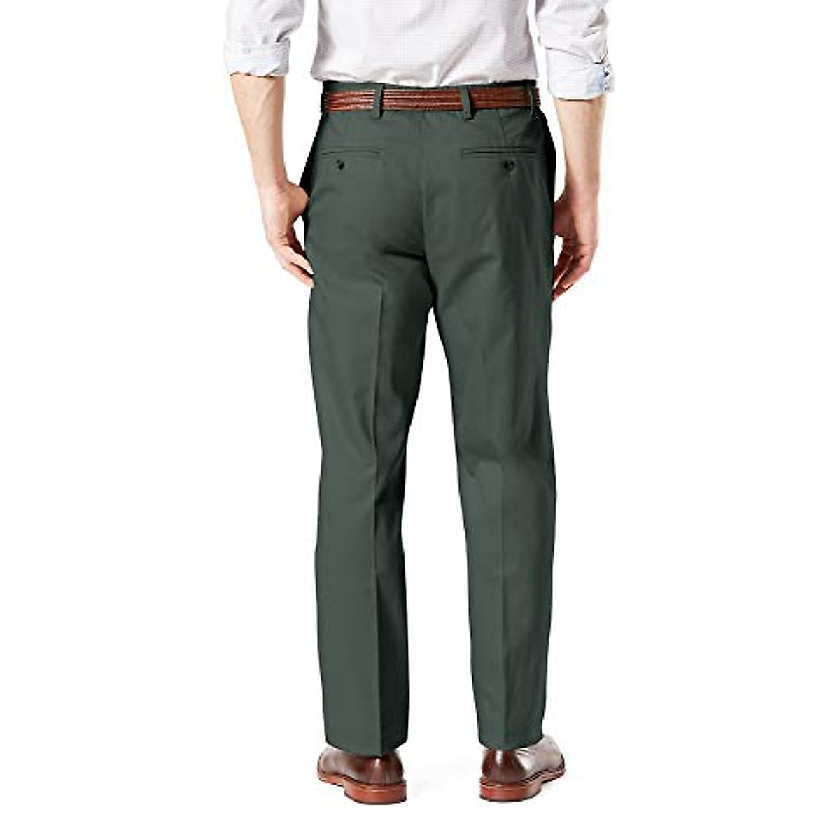 Dockers Men's Classic Fit Signature Khaki Lux Cotton Stretch Pants-Pleated (Regular and Big & Tall), Olive Grove, 36W x 32L