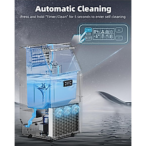 Commercial Ice Maker Machine, 100 lbs/24H Under Counter Ice Machine with 2 Way Water Inlet, 33lbs Ice Storage, Stainless Steel Freestanding, Self Cleaning Ice Makers for Home/Bar/Restaurant/Outdoor