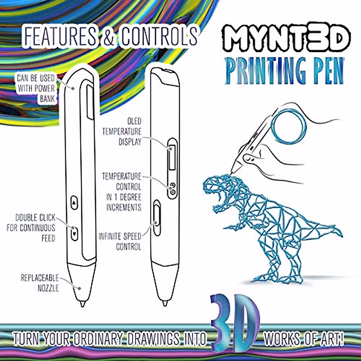 MYNT3D Professional Printing 3D Pen with OLED Display