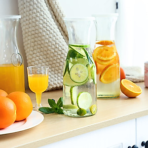 CUCUMI 6pcs 35oz Glass Carafe with Lids, Glass Juice Carafe Set for Mimosa Bar, Bubbly Bar, Brunch, Iced Tea, Parties Banquets