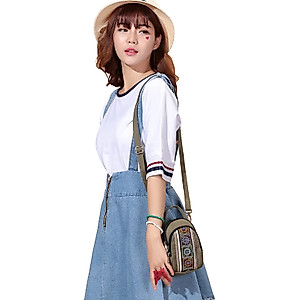 SILKAREA Women Canvas Cell Phone Purse Crossbody Bag Embroidered Small Shoulder Bags Handbags Credit Card Wallet Pouch (Army Green)