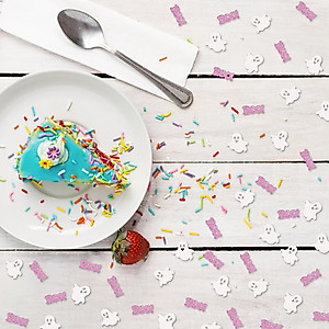 120pcs Baby Boo Confetti, Halloween Ghost Paper Scatter, White&Pink Glitter Little Boo Table Scatter for Girl, Halloween Baby Shower/First Birthday Party Decoration