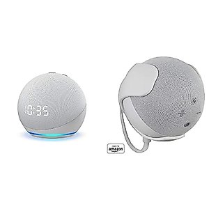 Certified Refurbished Echo Dot (4th Gen) Glacier White with Clock and Wall mount