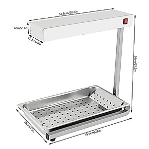 Fetcoi French Fry Warmer, Commercial Heat Lamp Food Warmer Strip Warmer, 500W Free-Standing Warming Dump Station Countertop for Chips Churros Fried Food