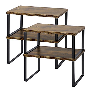MOOACE Kitchen Counter Shelf, Stackable Cabinet Shelf Organizers Expandable Countertop Shelf for Pantry - Set of 4 - Brown