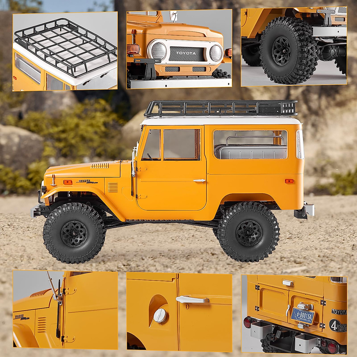 BEEZRC FMS 1/10 RC Crawler FJ40 Toyota Licensed RS 4WD 2.4G Model Car Hobby 4x4 RC Rock Crawler RC Car Offroad RC Truck Remote Control Car with Transmitter for Adults(Yellow) FMS11035RSYL
