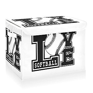 CaTaKu Love Softball Sport Storage Bins with Lids and Handles, Fabric Large Storage Container Cube Basket with Lid Decorative Storage Boxes for Organizing Clothes
