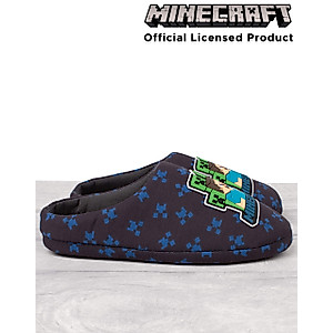 Minecraft Slippers Boys Kids Blue Creeper vs Zombie TNT House Shoes 1.5 US