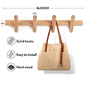KYSMOTIC Wooden Coat Rack Wall Mounted | Modern Wood Coat Hooks for Entryway, Bedroom, Bathroom | 4 Pegs Wood Wall Hook for Hanging Clothes Robes Towels Hats