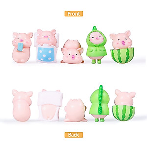 YGMONER 5 pcs Mini Piggy Figures Cute Car Dashboard Ornaments for Car Garden Cake Decoration (A)