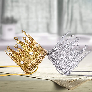Qishare Baby Photo Prop Crown Elastic Headbands, 2Pcs Princess Tiara Crown Birthday Hat for Baby Boy Girl, Party Hat for Women (Gold+Silver)