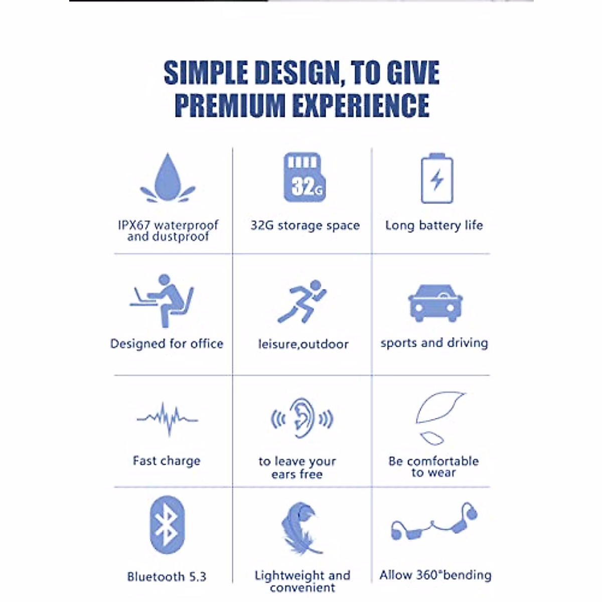 LIBMING Open Ear Bluetooth Bone Conduction Sport Headphones, Waterproof Wireless Earbuds for Workouts and Running - Built-in 32G Memory Card,Bluetooth 5.3 Swimming Headset with Mic-Black