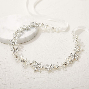 SWEETV Silver Flower Girl Headpiece for Wedding Crystal Floral Girls Headband Princess Hair Accessories for Birthday Party, First Communion