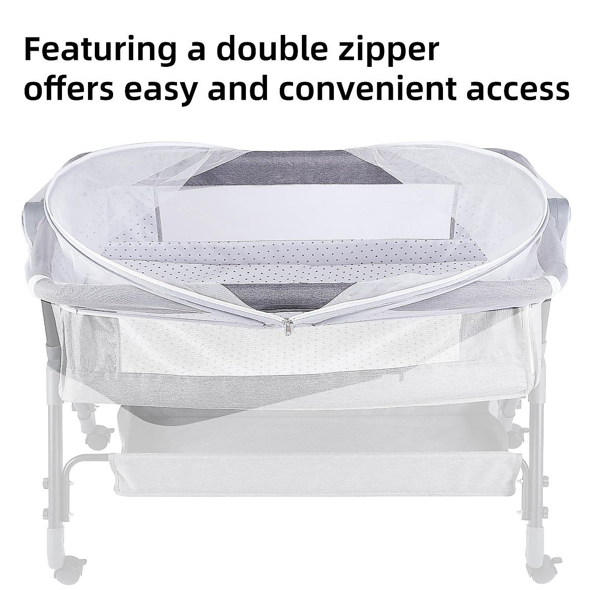 DUSHARKFUN Mosquito Net for Babies Crib to Keep Insects/Bugs/Cats Out, Toddler Bassinet/Bedside Sleeper/Crib Tent Safety Net with Two-Way Zippers & Storage Bag, Breathable Mesh Holes, White