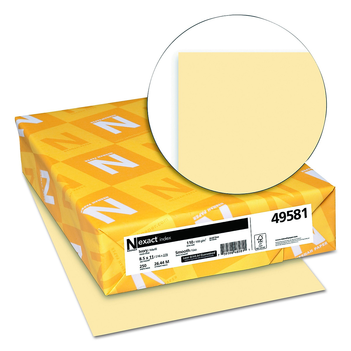 Neenah Paper 49581 Exact Index Card Stock, 110lb, 8 1/2 x 11, Ivory, 250 Sheets