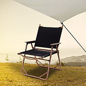 DYRABREST Outdoor Folding Camp Chair Wood Grain Portable Lawn Chairs 308 LBS Heavy Duty Travel Chair Aluminum Frame Lightweight Lounge Chair for Camping, Garden, Picnics, Patio, Beach (Black)