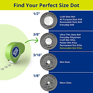 Glue Dots Removable Dot N' Go Dispenser with 200 (.375 Inch) Removable Adhesive Dots (03669E)