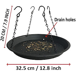 12.8" Platform Bird Feeder,Large Hanging Tray Squirrel Feeder,Wild Bird Seed Catcher Tray,Bird Viewing,for Attracting Birds Outdoors,Yard Garden,Backyard Decoration,Gift Ideas for Bird Lovers, Black