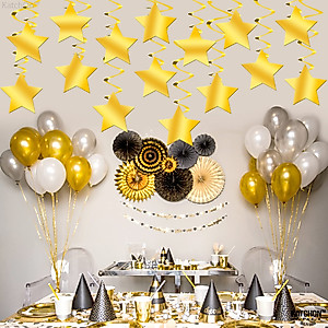 Shiny Gold Star Hanging Swirls - Pack of 30, No DIY | Oscar Party Decorations | Gold Star Decorations for Party | Golden Birthday Decor | Gold Star Party Decorations | Hollywood Party Decorations