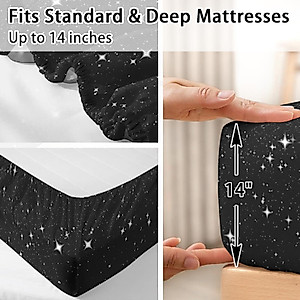Pamnest 4 Pieces Queen Size Bed Sheet Sets, Space Starry Deep Soft Microfiber Bedding Sets for Kids and Adults Bedroom Bed Decor, Black Star Sky Flat Sheet, Fitted Sheet and 2 Pillowcases