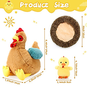 Skylety Chicken Stuffed Animal Plush Chicken Toys Egg Laying Hen with Zippered Belly, Hen House and Little Baby Chicks Stuffed Chicken for Easter Stuffers Party Supplies(Vivid Style)
