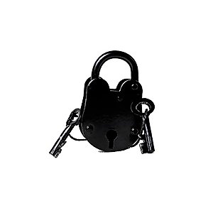 Jailer Lock with Keys/Medieval/Antique Lock/Vintage Lock/Vintage Padlock, Antique Padlock, Handmade Cast Iron, Decorative Padlock Comes with Two Keys. Natural Black Finish (2.5 Inches)