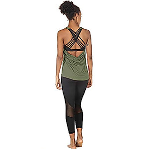 icyzone Yoga Tops Workouts Clothes Activewear Built in Bra Tank Tops for Women (M, Olive)