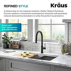 KRAUS Oletto Modern Industrial Pull-Down Single Handle Kitchen Faucet in Matte Black, KPF-2654MB