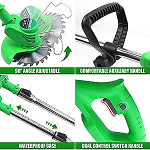 Cordless Weed Trimmer Battery Powered, 21V Lightweight Weed Wacker with 2 Li-Ion Battery, 1 Charger and 11 Cutting Blades, 47 Inch Powerful Weed Eater for Lawn, Yard, Garden, Bush Trimming & Pruning