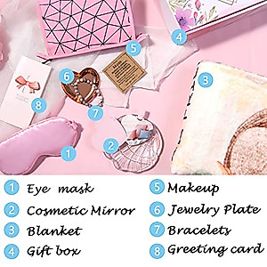 Inneroam Gifts for Mom, Mothers Birthday Gifts Blanket 50 * 60 inch Basket for Mom Self Care Women Gift Box to My Mom from Daughter Son Includes Bracelets Eye Mask Makeup Bag Mirror Jewelry Plate