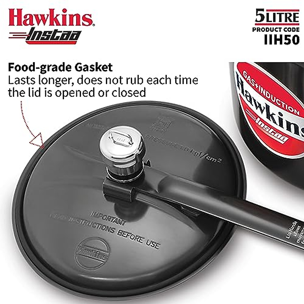 Hawkins 5 Litre Instaa Pressure Cooker, Induction Inner Lid Cooker, Tall Body Hard Anodised Cooker, Best Black Cooker, Black (IIH50)