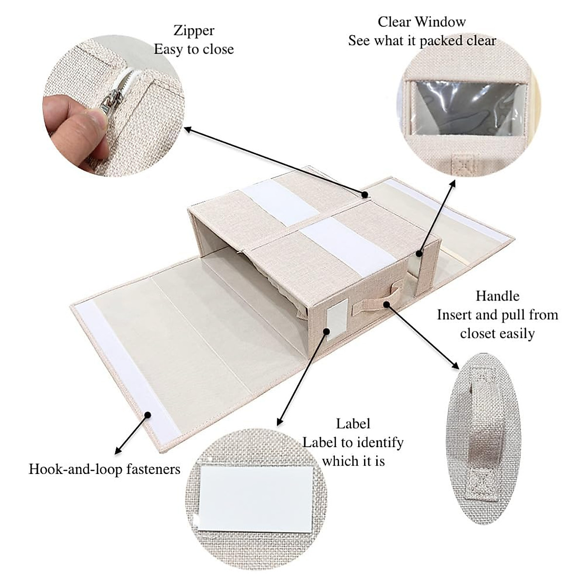 DYNAIZER Linen Closet Organizers and Storage for Bedding Storage, Folding Sheet Storage Organizer with Visible Window - Bedsheet Organizers for Blanket, Bedsheet, Duvet Cover, Pillowcases (Beige)