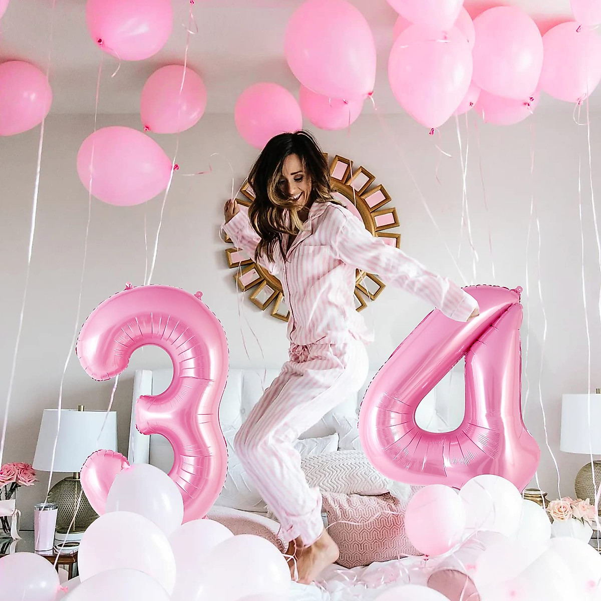 Pink Number 4 Balloon 40 Inch, Big Large Foil Helium Number Balloons, Jumbo Giant Mylar Number 4 Balloons for 4 Year Old Birthday Party Decorations Supplies Anniversary Celebration