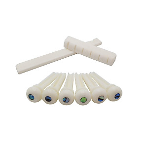 Guitar Bridge Pins Inlaid Abalone Dot, Bridge Saddle and Nut, Made of Real Bones, for 6 String Acoustic Guitar