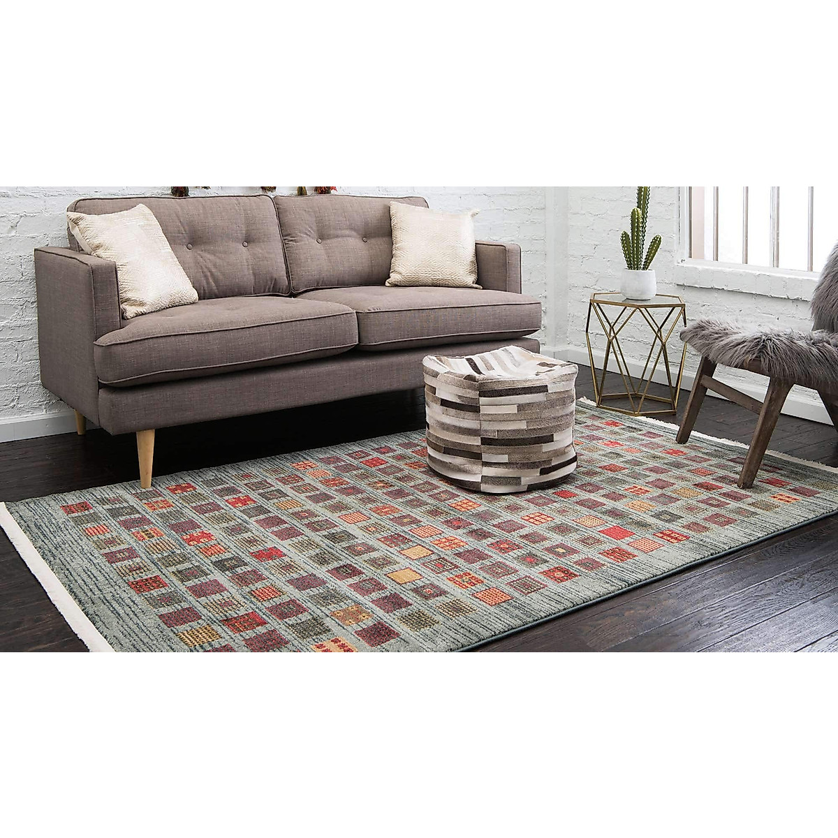 Unique Loom Fars Collection Modern Classic Geometric Tribal Inspired Design Area Rug, Rectangular 7' 1" x 10' 0", Light Blue/Navy Blue