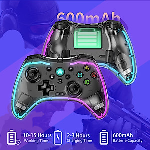 Megadream Wireless Game Controller Transparent Gamepad for iOS Android PC NS Switch PS5 PS4 PS3 Steam Deck: Works with iPhone 14/13/12/11/X, iPad, Samsung, Apex Legends, Call of Duty - Programmable/Turbo/LED Light - Black