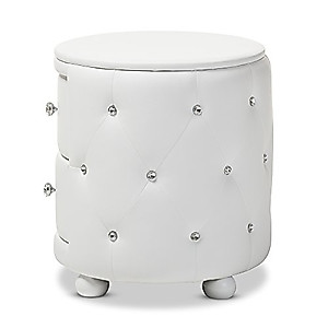 Baxton Studio Davina Hollywood Glamour Style Oval 2-Drawer Faux Leather Upholstered Nightstand, Medium, White