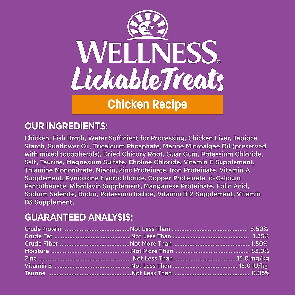 Wellness Lickable Treats Soft Puree Natural Grain Free Adult Cat Treats, Chicken Recipe, Contains 6-0.4 Ounce Squeezable Tubes