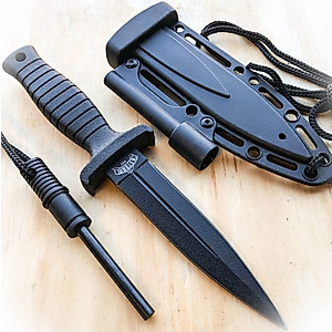 New 7" Double Edge Military Tactical Hunting Dagger Neck Knife + Fire Starter Stick Camping Outdoor Pro Tactical Elite Knife BLDA-0055